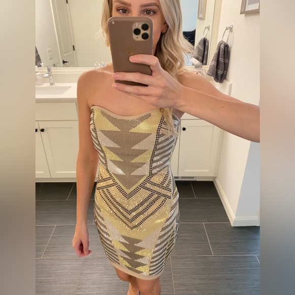 Dresses | Bejeweled Geometric Bodycon Mini Dress | Poshmark